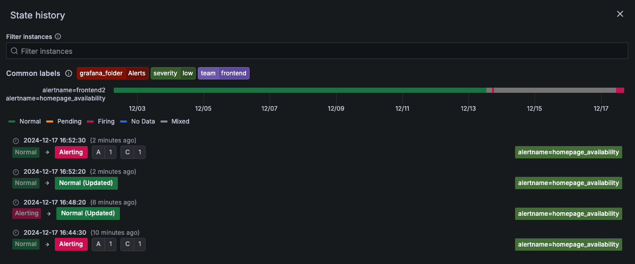 View alert state history | Grafana documentation