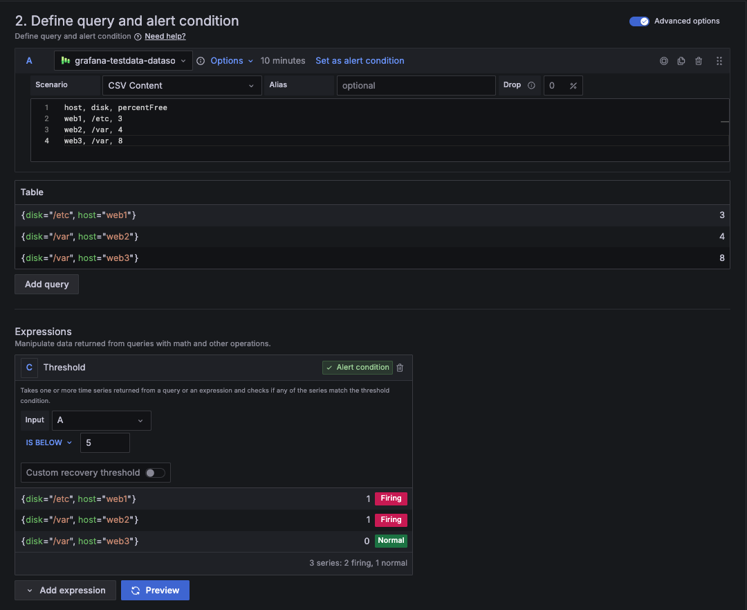 Example of alerting on tabular data | Grafana documentation