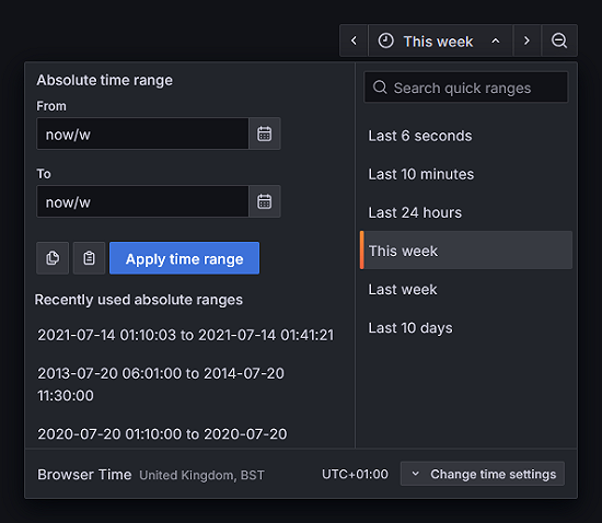 Server-configurable quick time ranges for dashboards | Grafana Labs