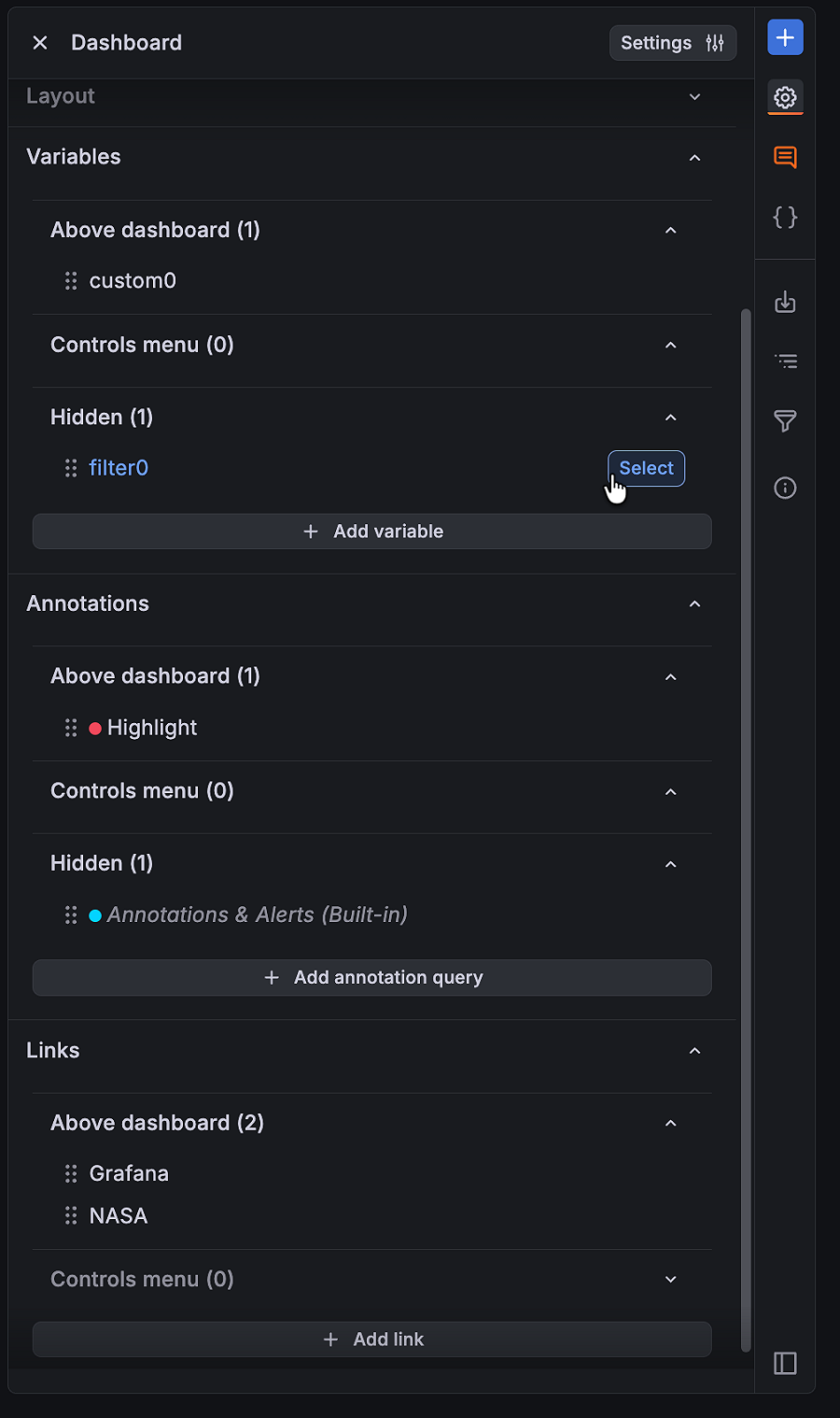 Dashboard controls | Grafana documentation