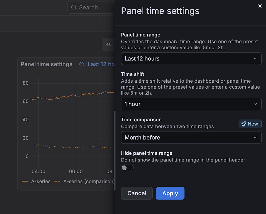 Consolidated panel time settings and time comparison | Grafana Labs