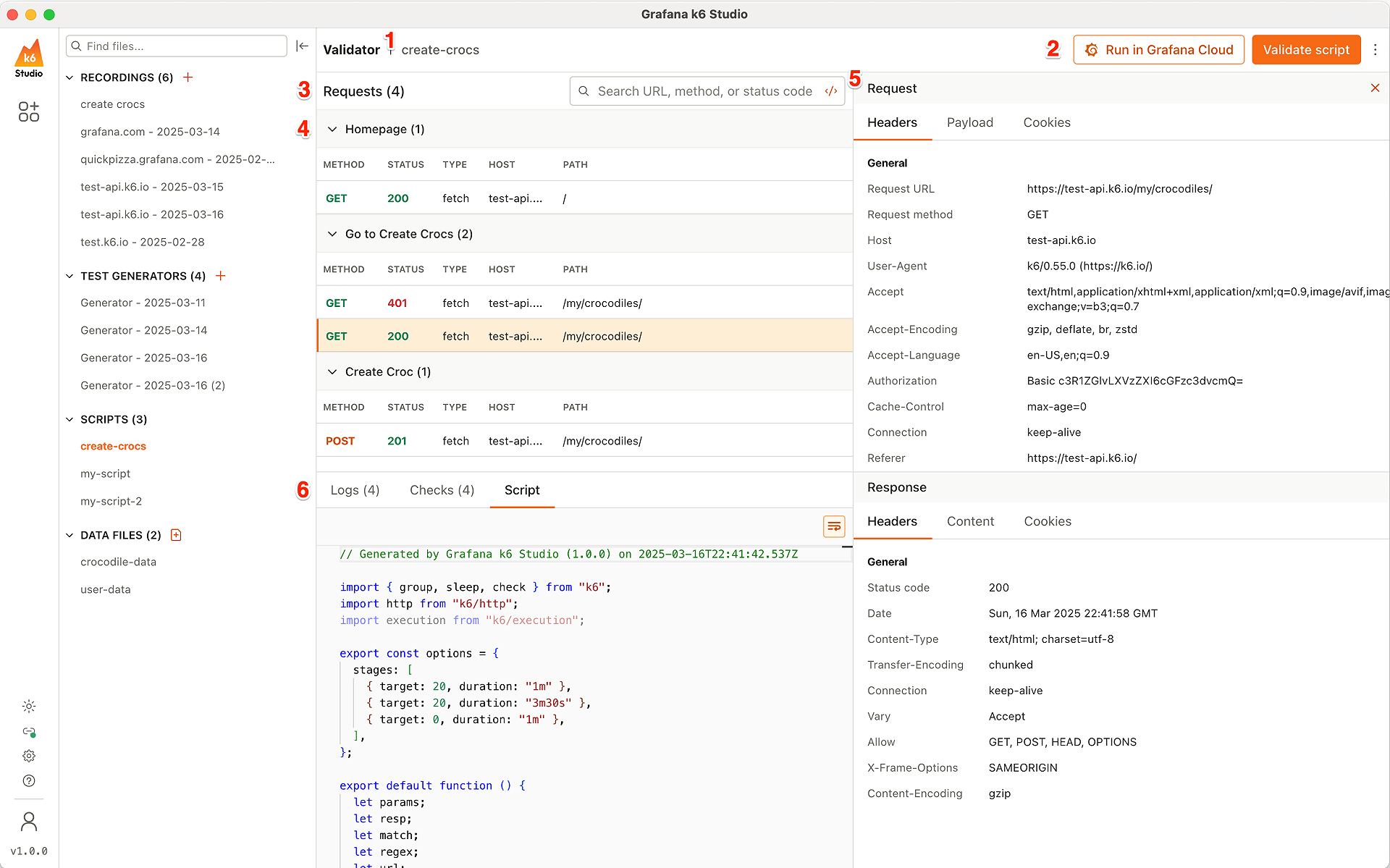 Validator | Grafana k6 Studio documentation