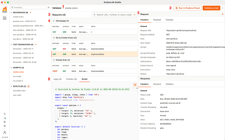 Validator | Grafana k6 Studio documentation