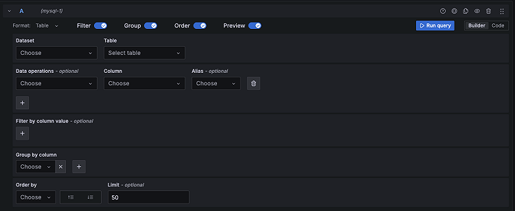 MySQL query editor | Grafana documentation