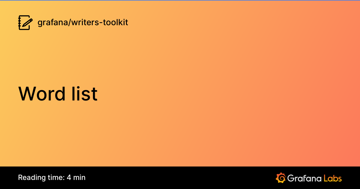 Word list | Writers' Toolkit documentation