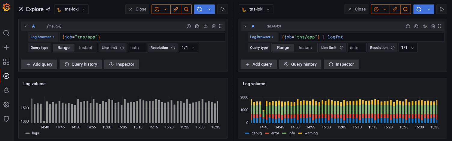 New In Grafana 84 How To Use Full Range Log Volume Histograms With Grafana Loki Grafana Labs