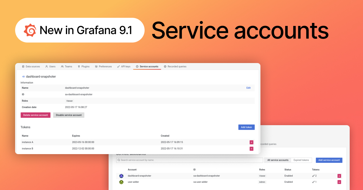New in Grafana 9.1: Service accounts are now GA | Grafana Labs