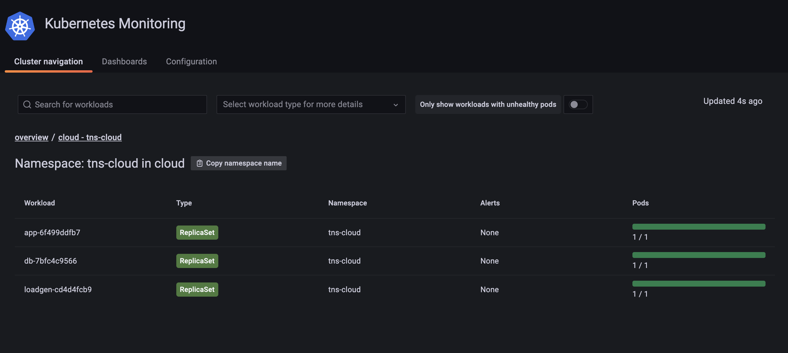 Monitor an app with Kubernetes Monitoring | Grafana Labs